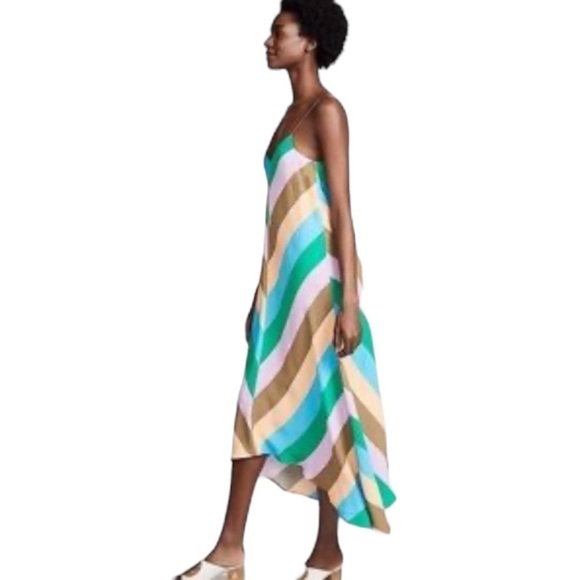 Tibi | Dresses | Tibi Julian Chevron Multi Stripe Maxi Slip Dress ...